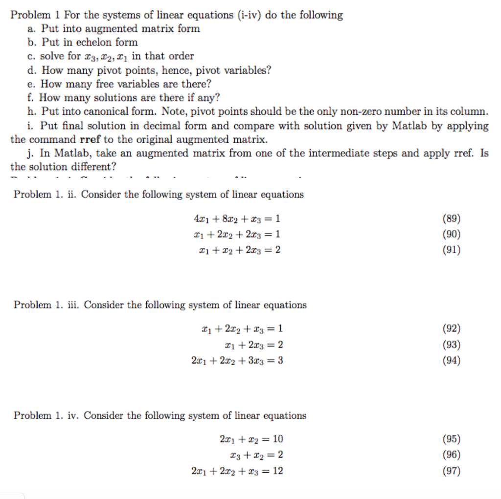 Solved Problem 1 For the systems of linear equations (i-iv) | Chegg.com