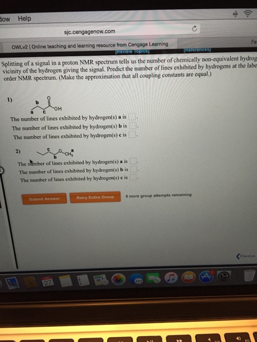 Solved Splitting of a signal in a proton NMR spectrum tells | Chegg.com
