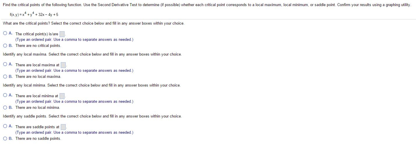 Solved Find the critical points of the following function. | Chegg.com