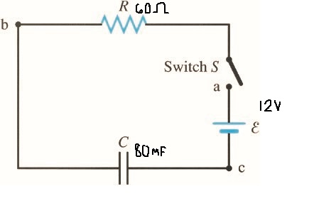 Solved For the RC circuit shown, find: (a) the current when | Chegg.com