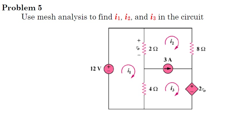 Solved Problem 5 Use mesh analysis to find i?, i2, and is in | Chegg.com