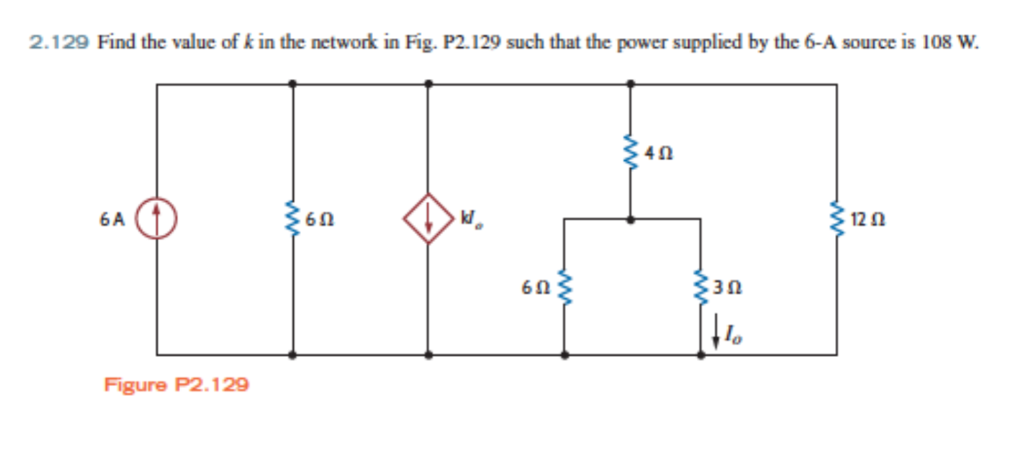 Solved Find the value of k in the network in Fig. P2.129 | Chegg.com