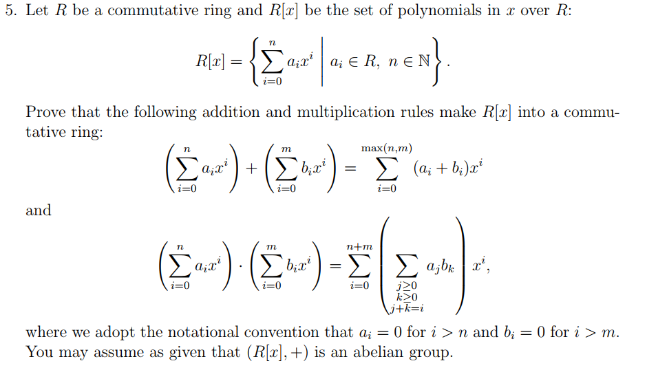 Solved 5. Let R be a commutative ring and R[x] be the set of | Chegg.com