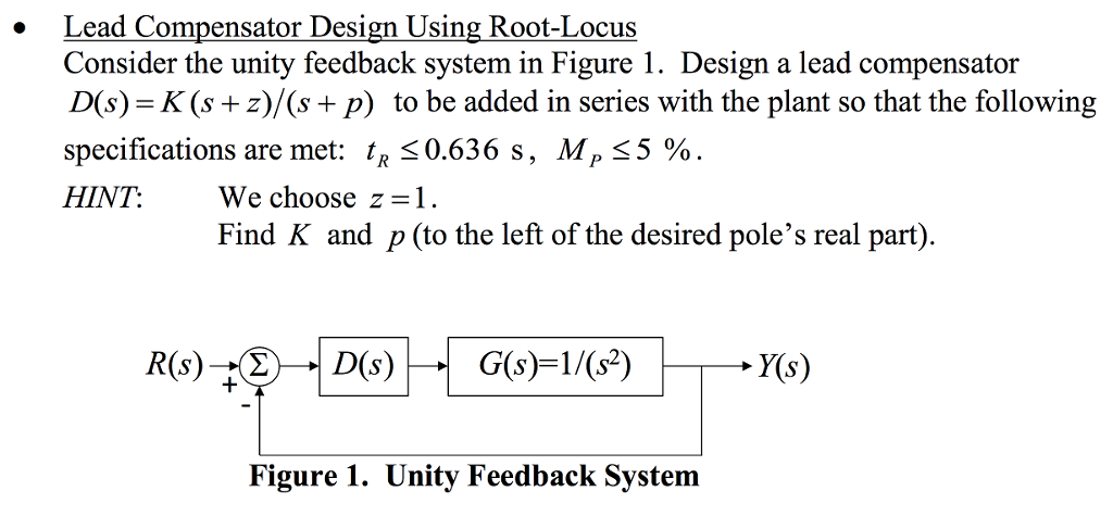 Lead Compensator Design Using Root-Locus Consider | Chegg.com
