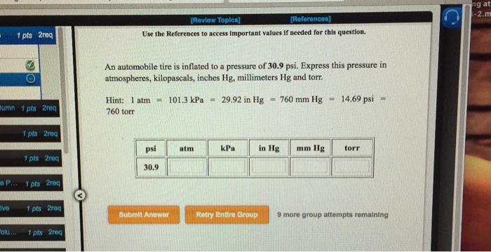 Solved An automobile tire is inflated to a pressure of 30.9 | Chegg.com