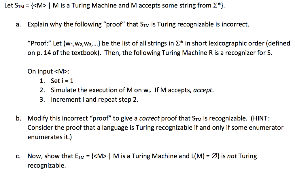 Let STM-( | M is a Turing Machine and M accepts some | Chegg.com