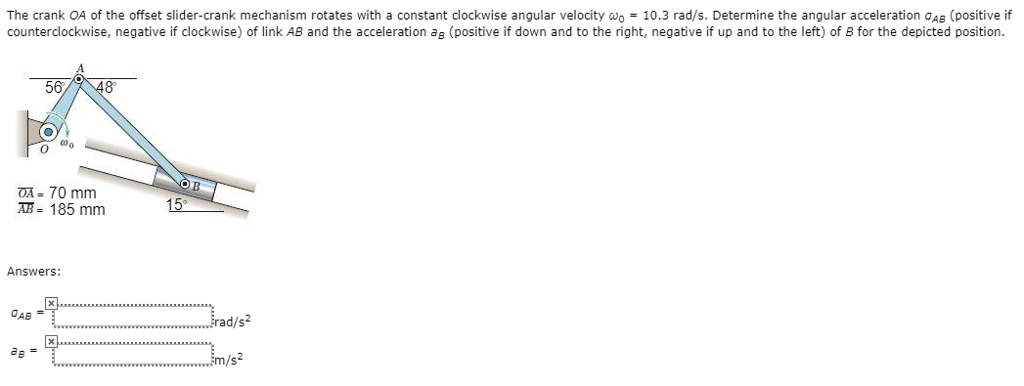 Solved The crank OA of the offset slider-crank mechanism | Chegg.com