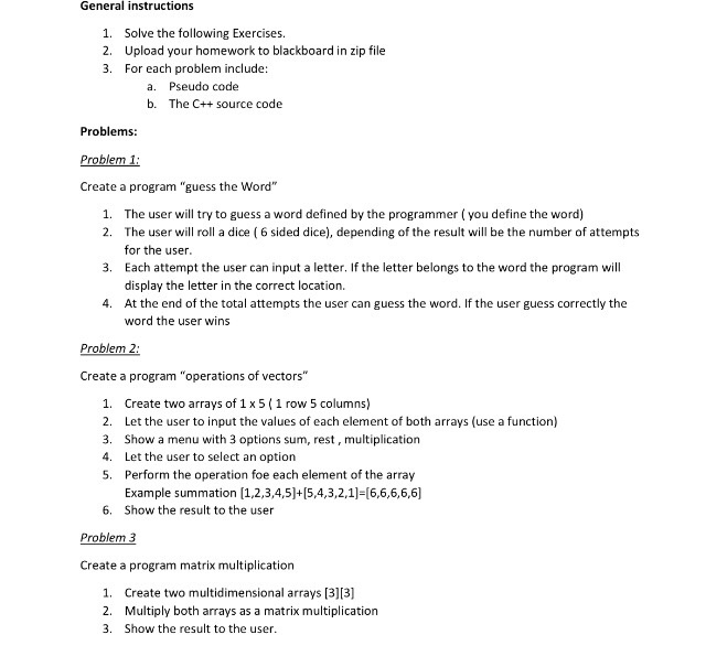 Solved General instructions Solve the following Exercises. | Chegg.com