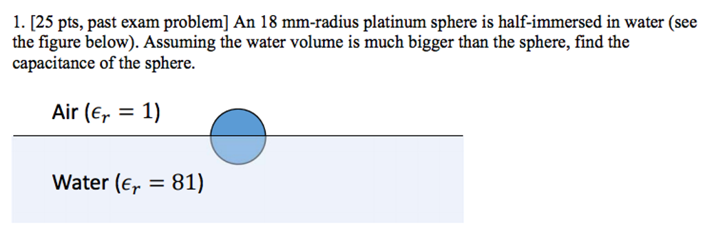 Solved An 18 mm-radius platinum sphere is half-immersed in | Chegg.com