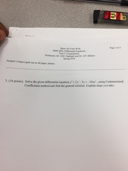 Solved Page I of 3 Show All1 Your Work Math 2043, | Chegg.com