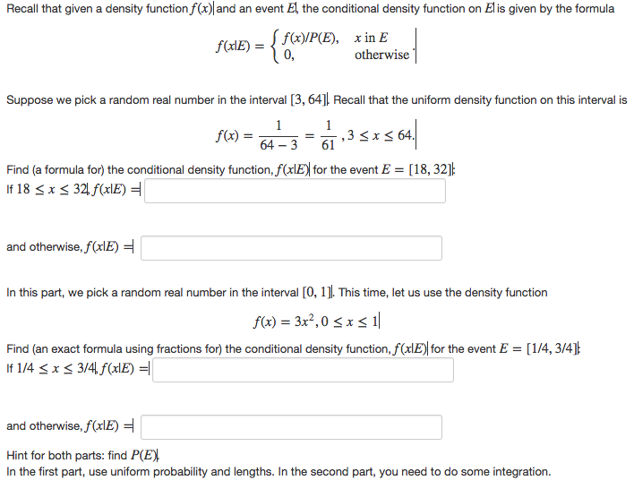 Solved Recall that given a density function f(x)| and an | Chegg.com