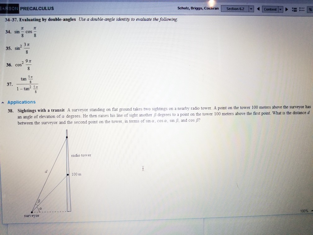 Solved On Precalculus 34 37 Evaluating By Double Angles Use