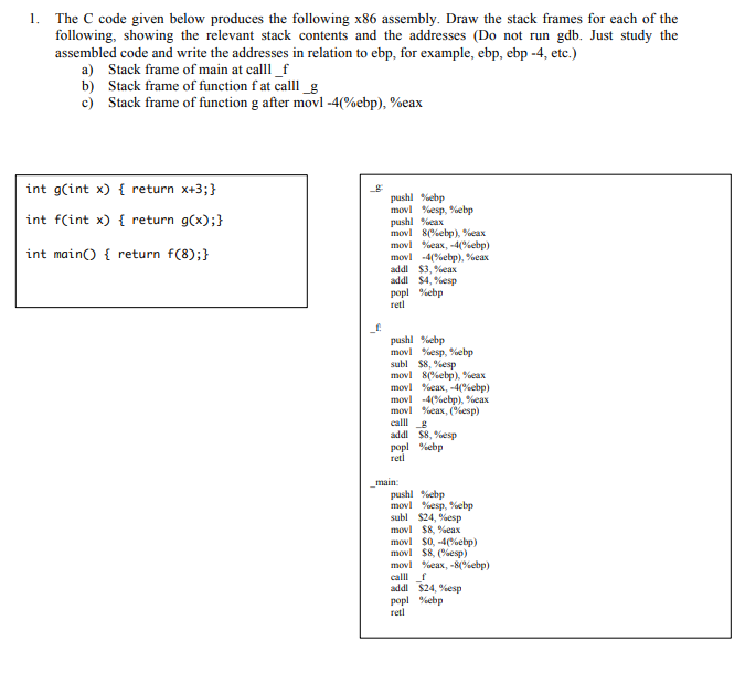 1. The C code given below produces the following x86 | Chegg.com