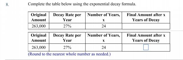 Solved 7. Complete the table below using the exponential | Chegg.com