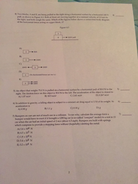 Solved Two blocks, A and B, are being pulled to the right | Chegg.com