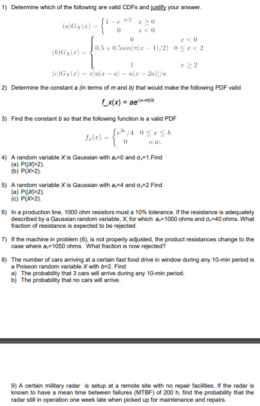 Solved 1) Determine which of the following are valid CDFs | Chegg.com
