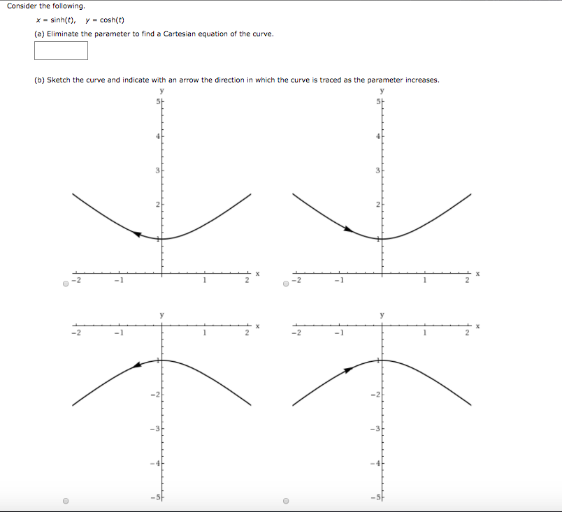 Solved Consider the following. x = sinh (t), y = cosh (t) | Chegg.com