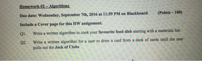 Write a written algorithm to cook your favorite food | Chegg.com