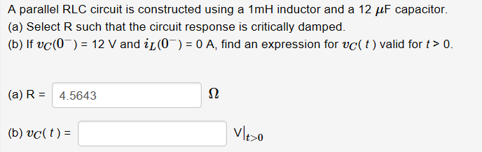 Solved A parallel RLC circuit is constructed using a 1mH | Chegg.com