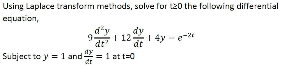Solved Using Laplace transform methods, solve for t20 the | Chegg.com
