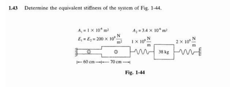 Solved 1.43 Determine the equivalent stiffness of the system | Chegg.com
