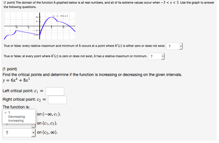 Solved (1 point) The domain of the function h graphed below | Chegg.com