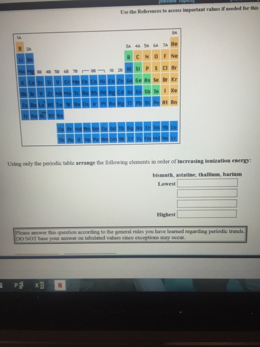 Solved Using only the periodic table arrange the following | Chegg.com
