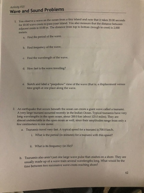 Solved Activity #15 Wave and Sound Problems a wave on the | Chegg.com