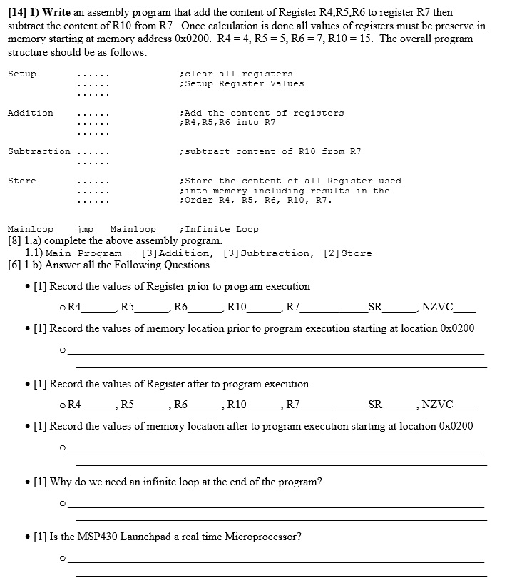 [14] 1) Write an assembly program that add the | Chegg.com