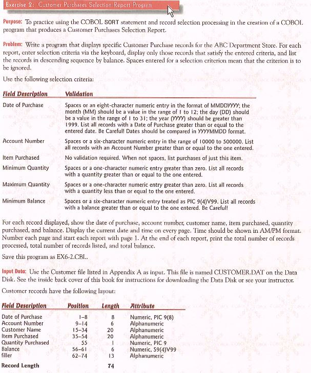 Customer Exercise purchases Selection Report Program | Chegg.com