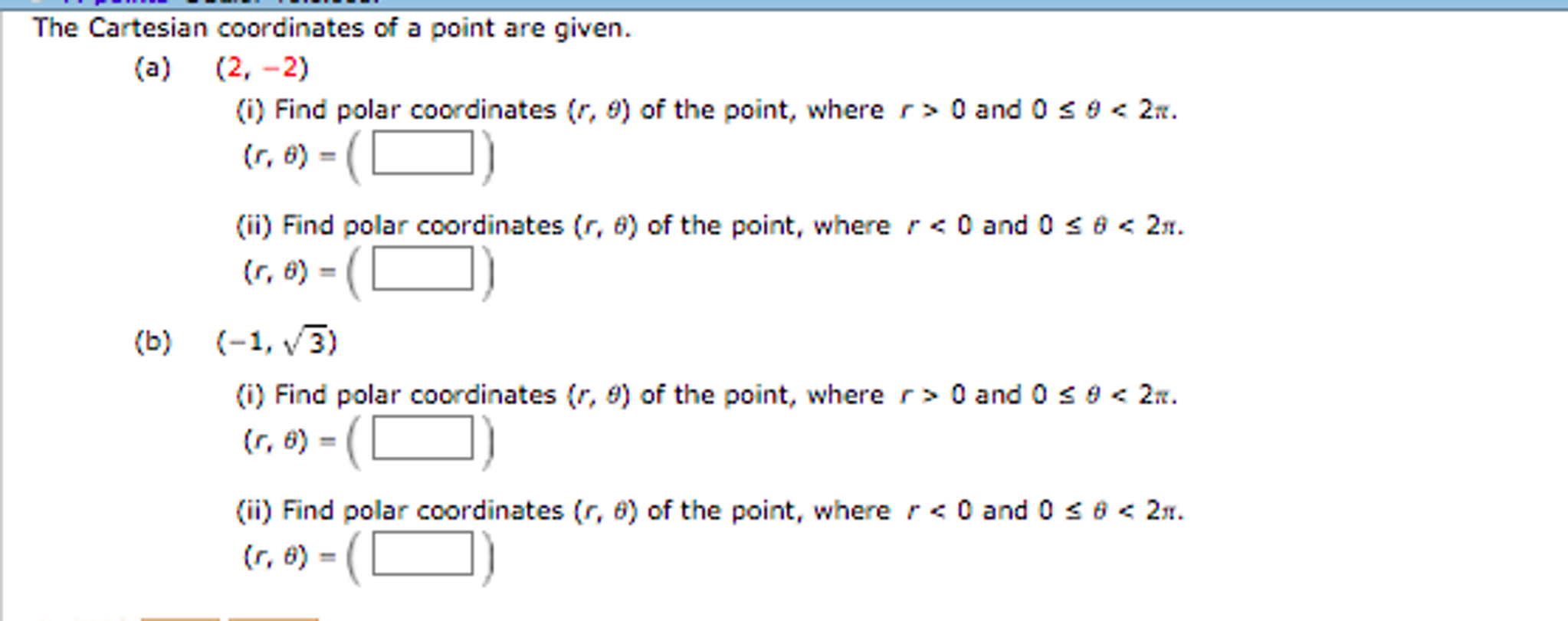 Solved The Cartesian Coordinates Of A Point Are Given 2
