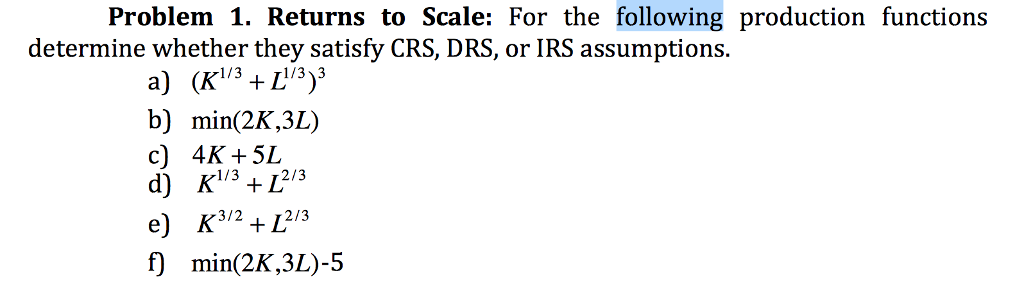 Solved For the following production functions determine | Chegg.com