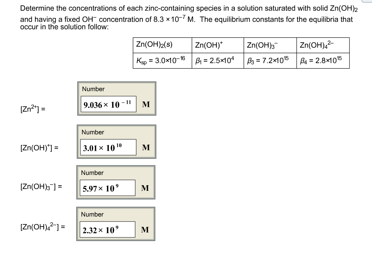 Solved Determine the concentrations of each zinc-containing | Chegg.com