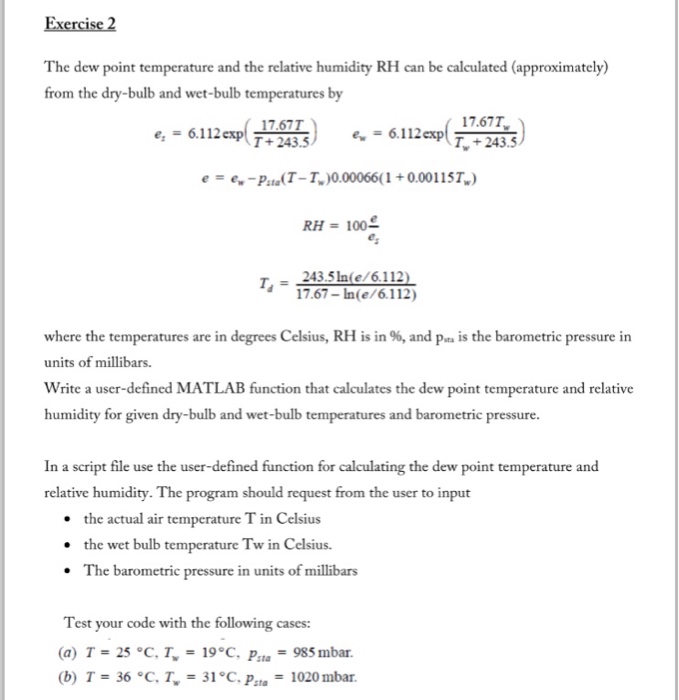 The dew point temperature and the relative humidity | Chegg.com