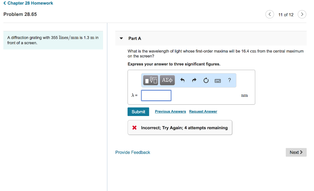 Solved What is the wavelength of light whose first-order | Chegg.com