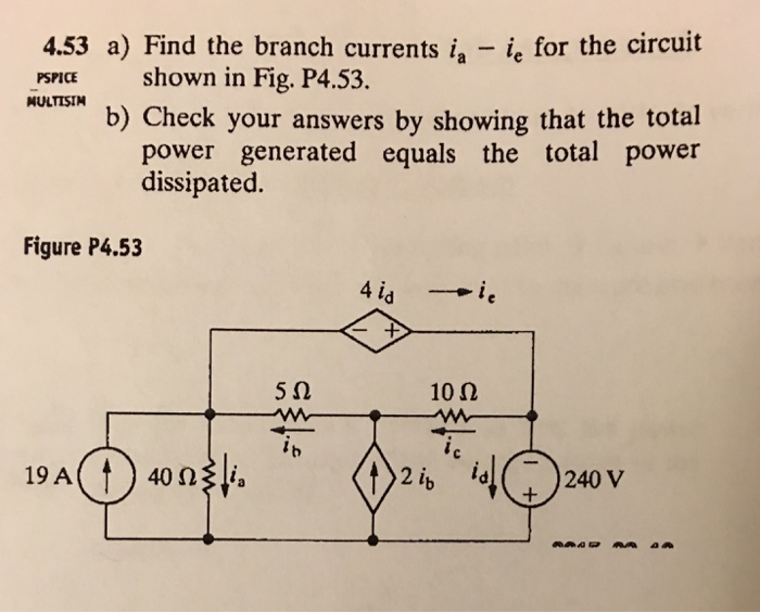 Solved Find the branch currents i_a - i_e for the circuit | Chegg.com