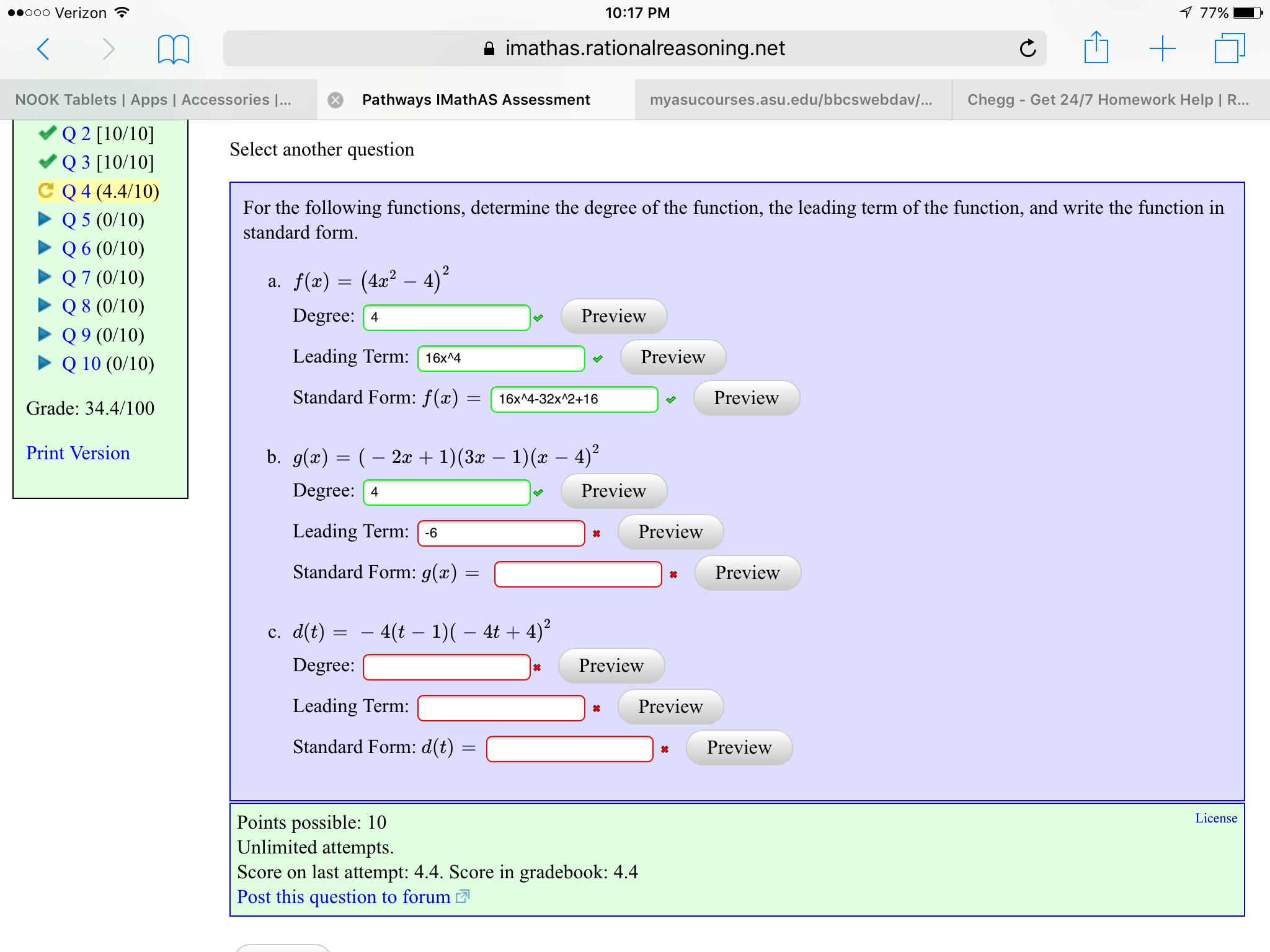 Solved For The Following Functions Determine The Degree Of 