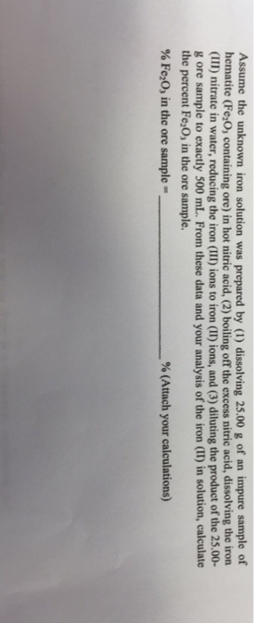 Assume the unknown iron solution was prepared by | Chegg.com