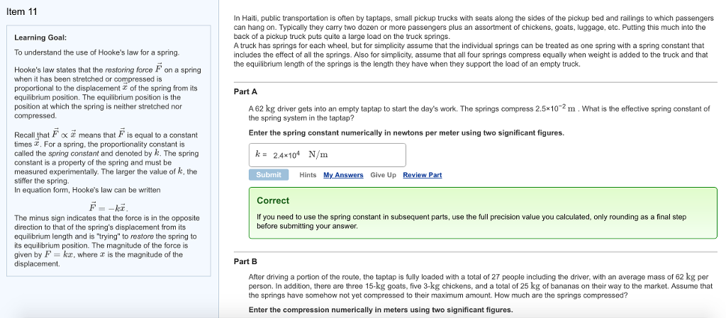 Solved To understand the use of Hove's law for a spring. | Chegg.com