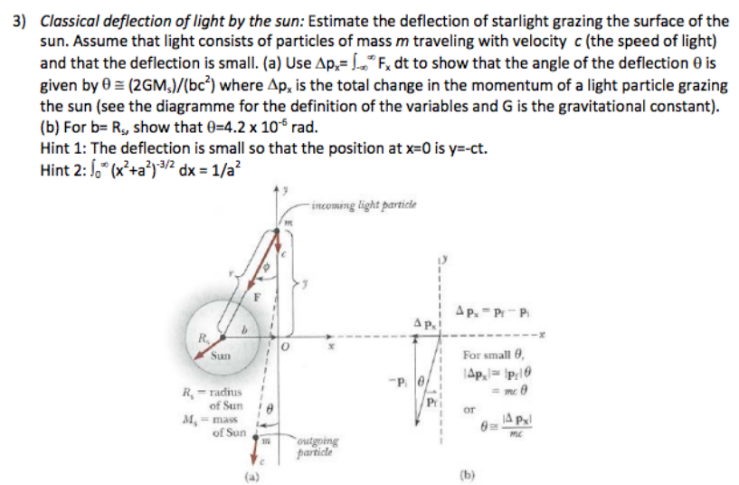 Solved 3) Classical deflection of light by the sun: Estimate | Chegg.com