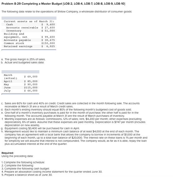 Solved Problem 8-29 Completing a Master Budget [LO8-2, | Chegg.com