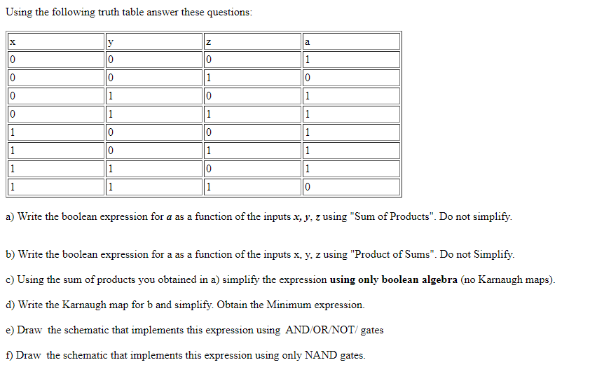 Solved Using the following truth table answer these | Chegg.com
