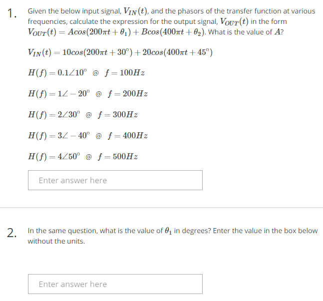 Solved 1. Given the below input signal, VIN (t), and the | Chegg.com
