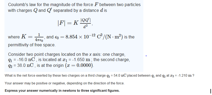 Solved Coulomb's law for the magnitude of the force F | Chegg.com