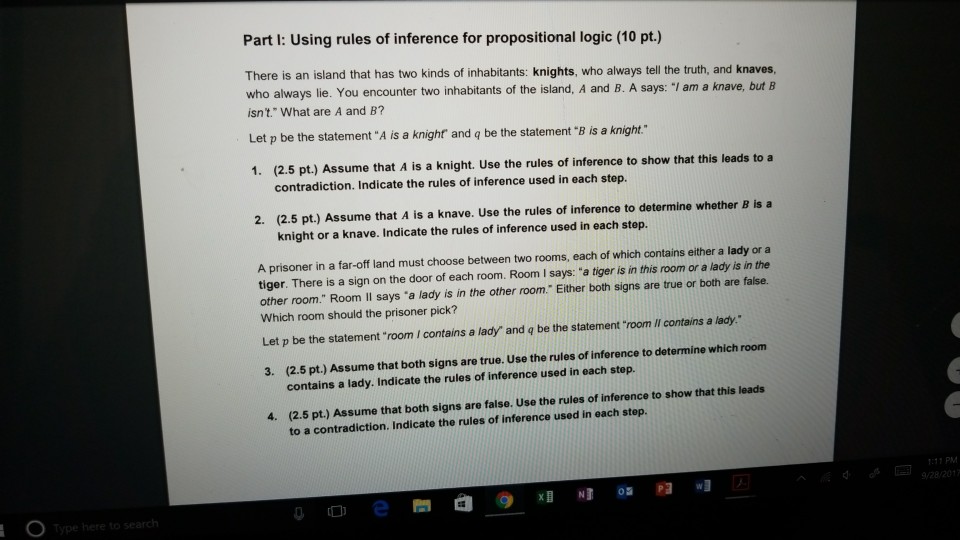 Solved Part I: Using rules of inference for propositional | Chegg.com