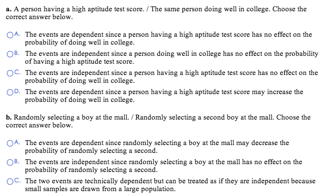 Solved For each given pair of events, classify the two | Chegg.com