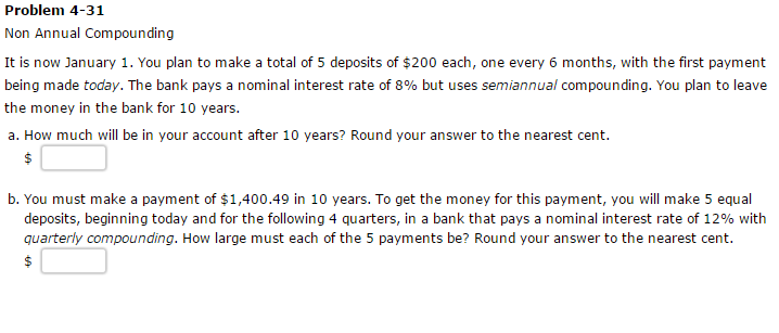 Solved Non Annual Compounding It is now January 1. You plan | Chegg.com