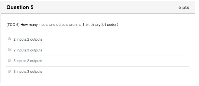 Solved Question 5 5 pts TCO 5) How many inputs and outputs | Chegg.com