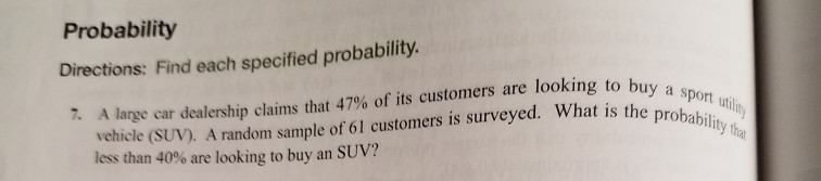 Solved Probability Directions: Find each specified | Chegg.com