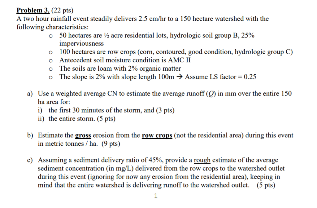 Solved Problem 3. (22 pts) A two hour rainfall event | Chegg.com